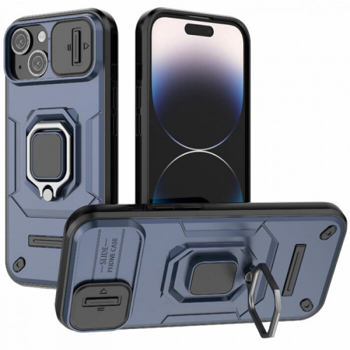 Transformer Ring Holder Противоударный чехол с кольцом и шторкой камеры для iPhone 15