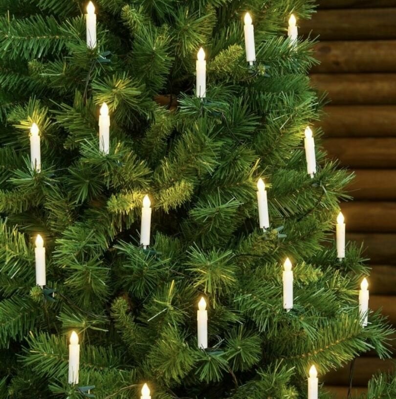 Гирлянда Свечи на прищепке на елку, 20 ламп, свеча 7 см, 220 В, свечение тёплое белое с мерцанием