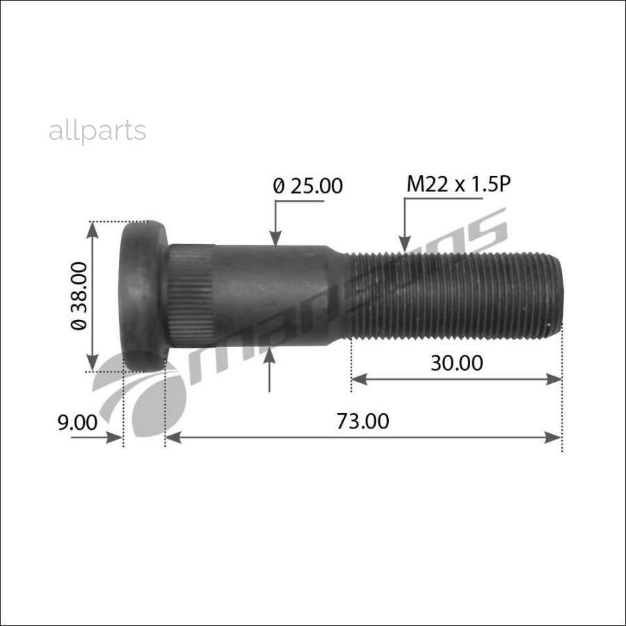 MANSONS 300530 шпилька ступицы колеса ! M22x1.5x30 L=73/82 одинарные колеса \Fruehauf/Trailor /SMB С1/С2