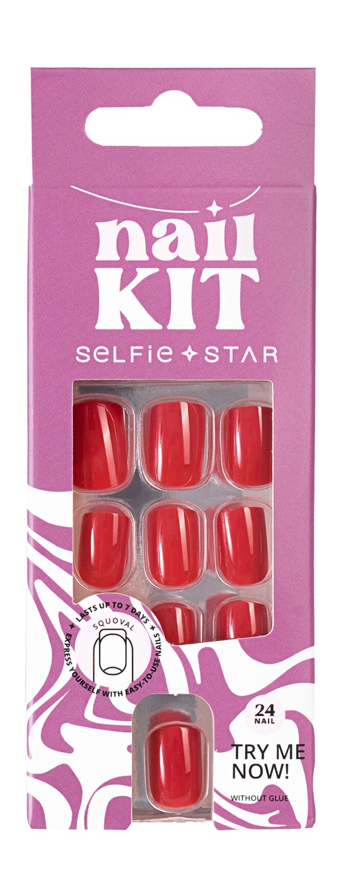 SELFIE STAR Набор накладных ногтей без клея Красный бархат, короткая длина, 24 шт