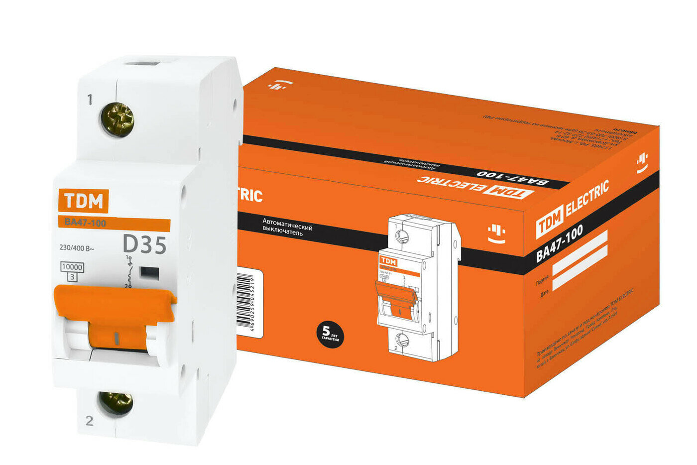 Автоматический выключатель ВА47-100 1Р 35А 10 кА тип D TDM Electric