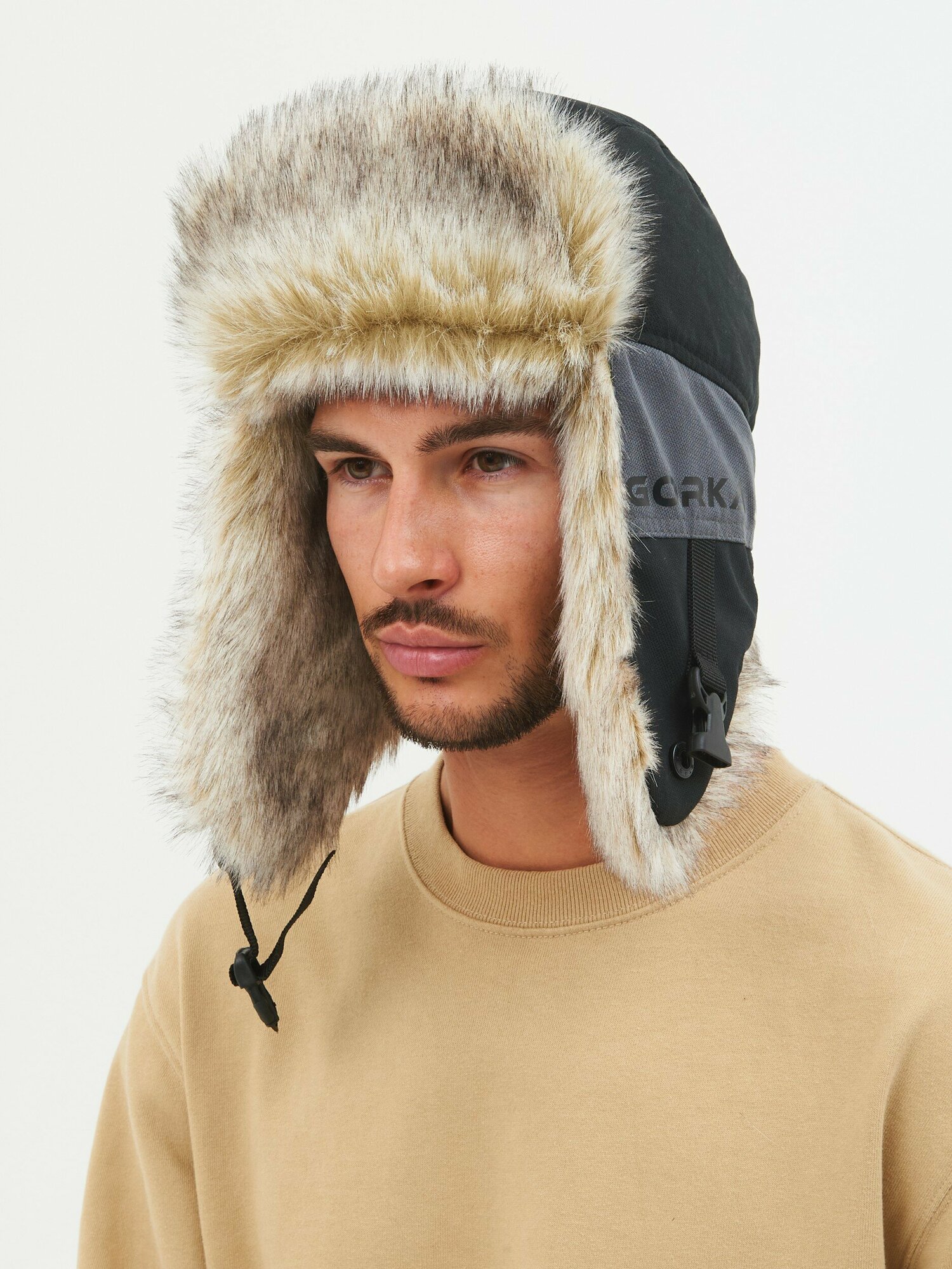 Шапка-ушанка зимняя Горка-Люкс на меху, с маской для зимней охоты, рыбалки, повседневной носки, ткань Исландия, цвет серый (р.58-60)