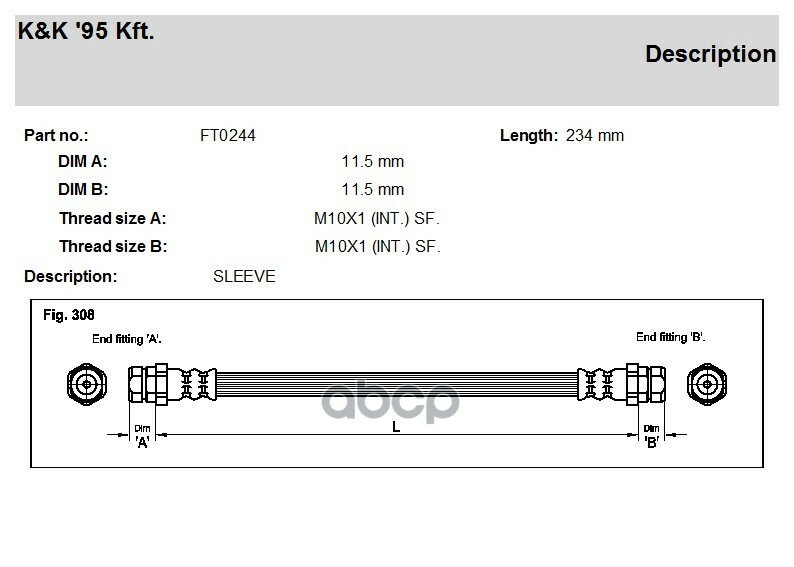 FT0244 K&K Тормозной шланг K&K арт. FT0244