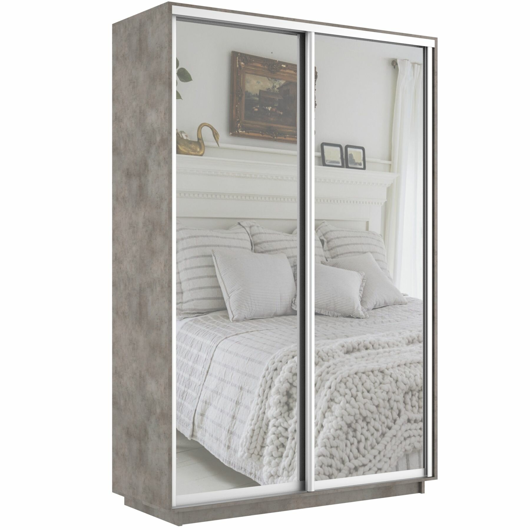 Шкаф-купе Экспресс 1,6 2 зеркала Бетон (высота 2400) глубина 45 см