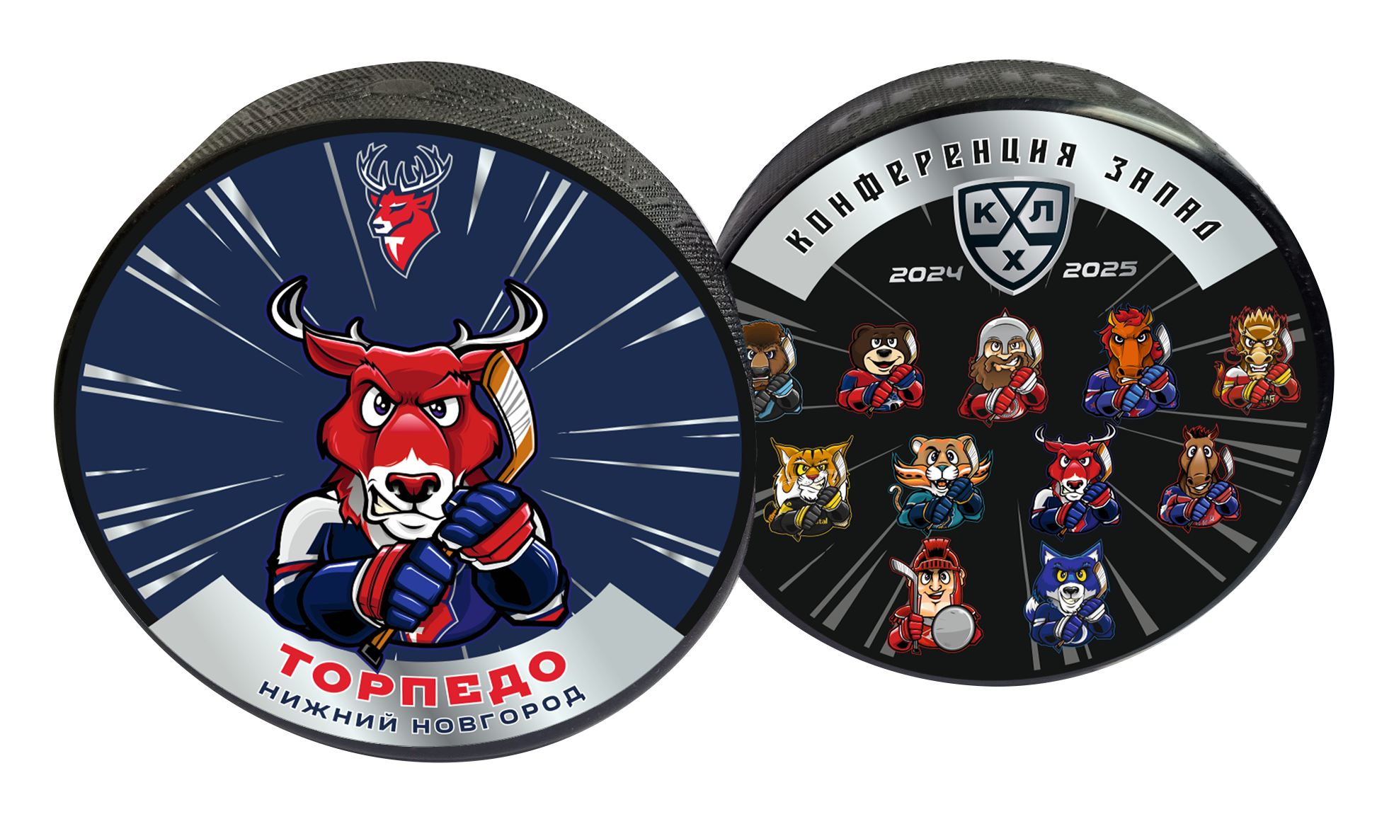 Шайба хоккейная "ExpoState - OFFICIAL" (Запад - ХК Торпедо талисман 2024-25 цветная двустор.)