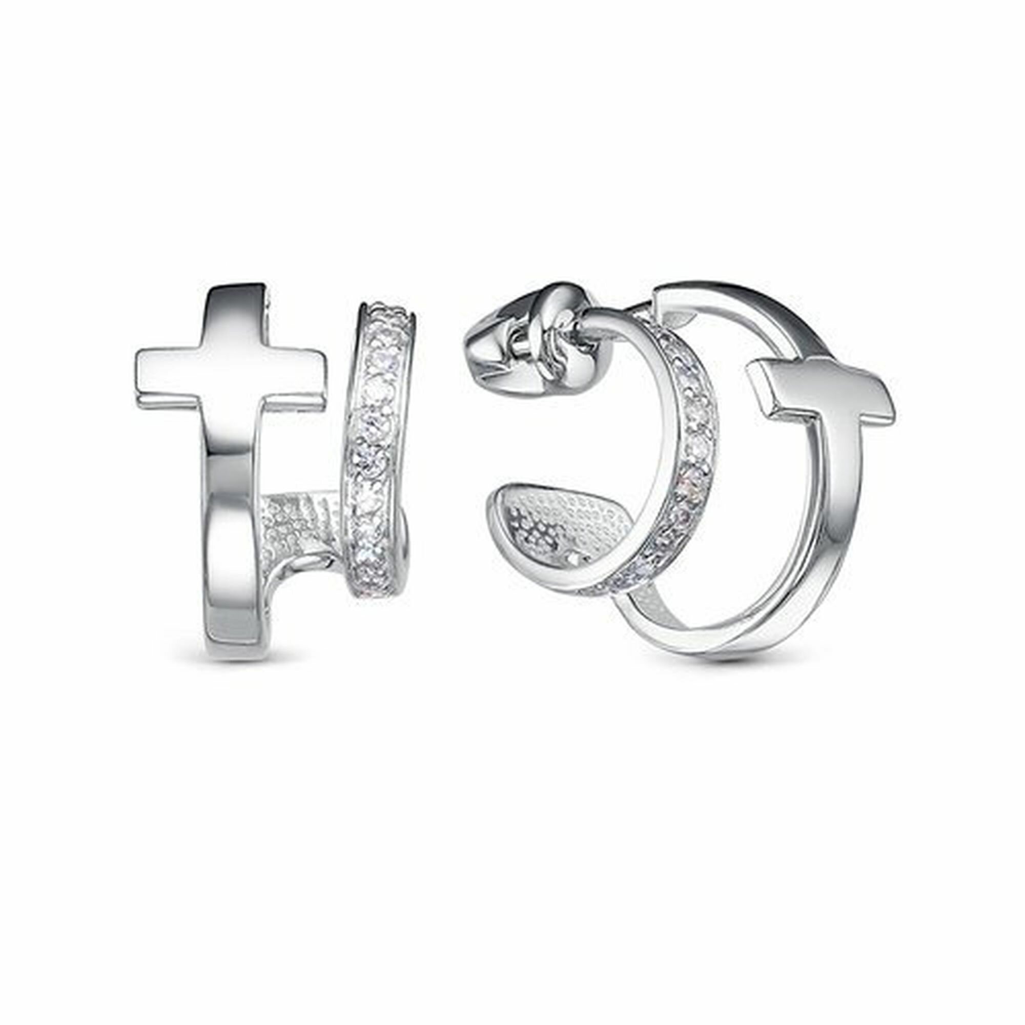 Серьги пусеты, серебро, 925 проба, родирование, фианит