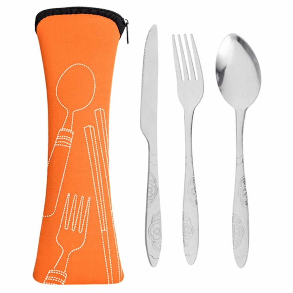 Набор столовых приборов с портативной сумкой, столовыми приборами из нержавеющей стали и вилками, походной утварью для пикника, школьного офиса