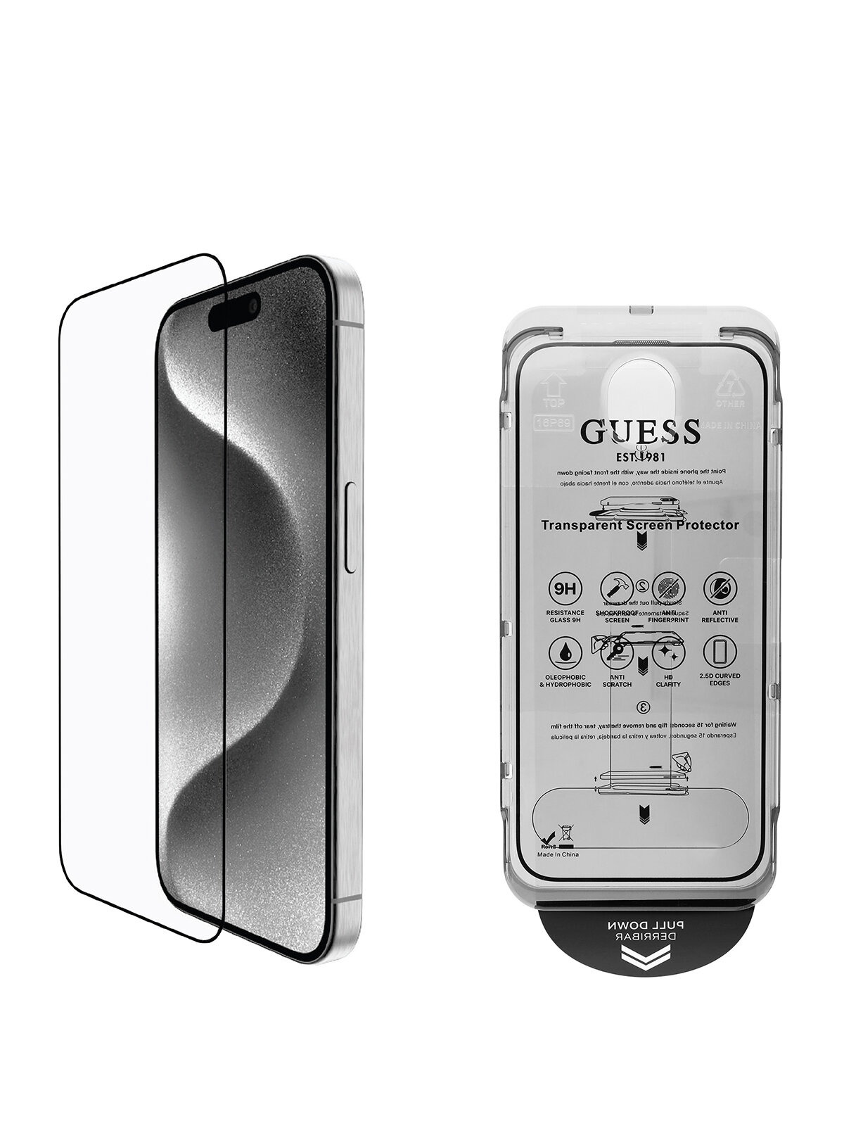 Guess стекло для iPhone 16 Pro Max Tempered glass 2.5D Transparent/Black + installer