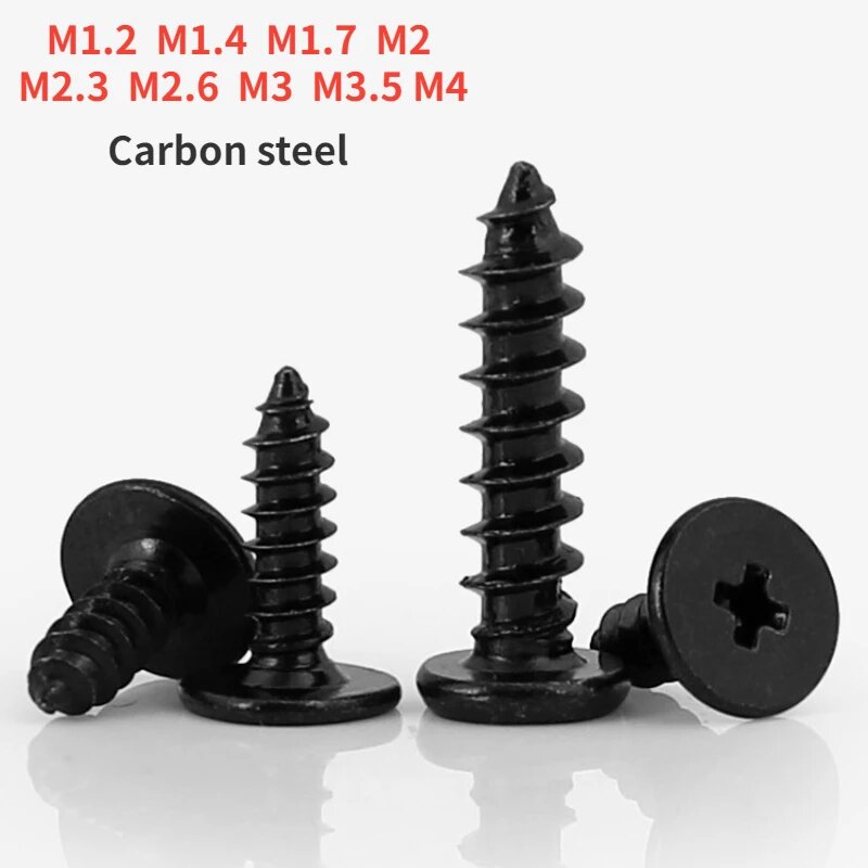 Самонарезающие винты черные крестовые M1.2-M4 M1.4--100pcs, 4mm