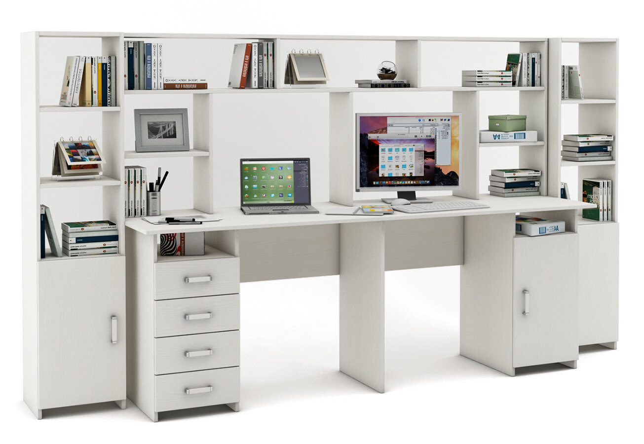 Стол письменный, компьютерный для школьника Лайт (Ньюкасл) 14, письменный стол и стеллажи, ЛДСП, 278,4x60x149,2 см