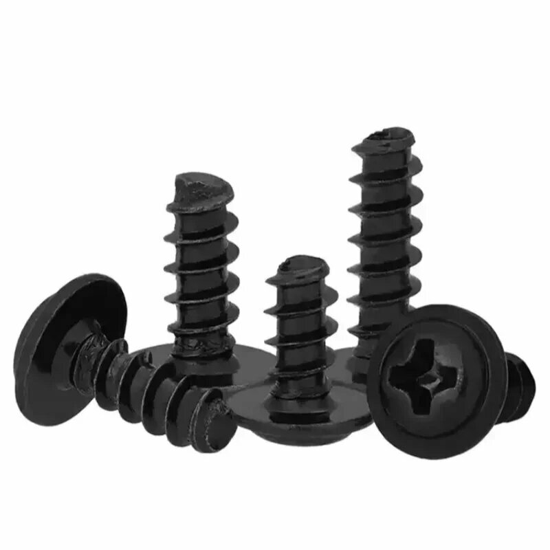 Саморезы с плоским хвостом M1.4-M4 углеродистая сталь M3x7-50pcs, Black, 10mm