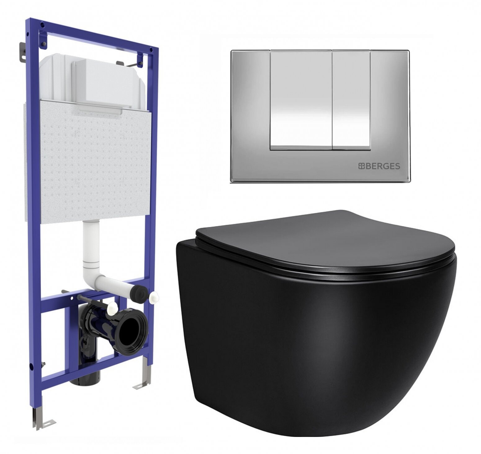 Комплект 3 в 1 инсталляция Berges Wasserhaus Novum 040242 + Унитаз Vincea Globo VT1-14SMB + кнопка хром матовая