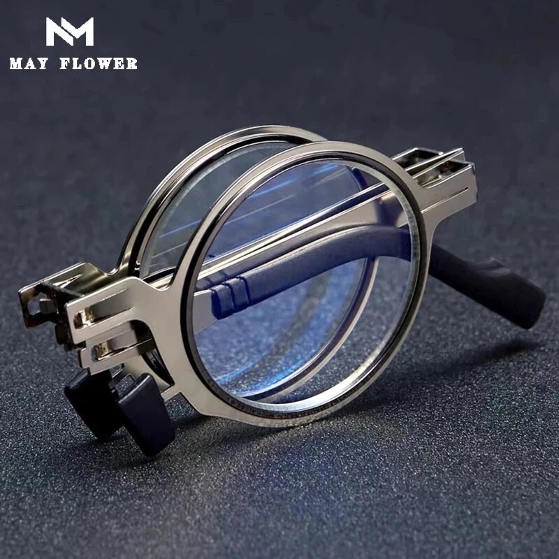 Металлические круглые складные очки для чтения May Flower, мужские очки для компьютера с синим светом, Узкая оправа для мужских очков + 3,5