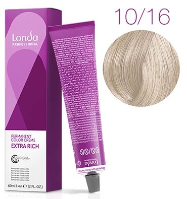 Londa Permanent Color Creme Стойкая крем-краска для волос 10/16 Яркий блонд пепельно-фиолетовый, 60 мл