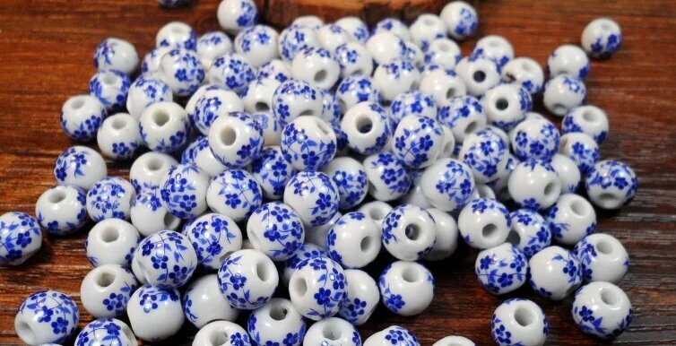 SAUVOO керамические бусины 50 шт. синие и белые 10 мм Синий, color 10