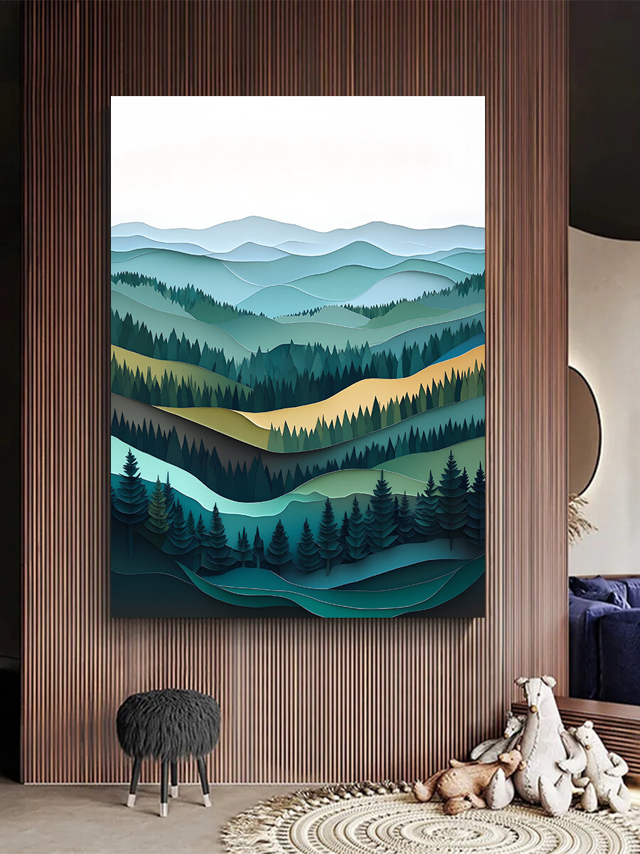 Картина 3Д на стену / природа, горы, солнце, лес, 40х60 см, киригами