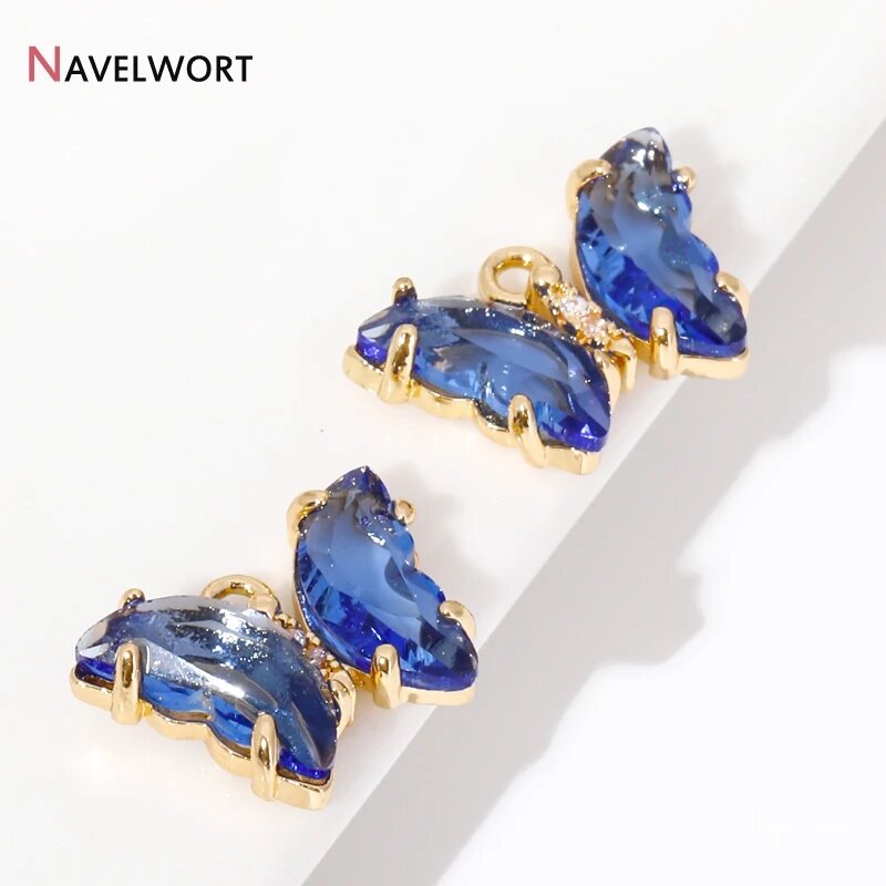 NAVELWORT Золотые позолоченные хрустальные подвески бабочки Темно-синий, 4 pieces, 18K gold plated