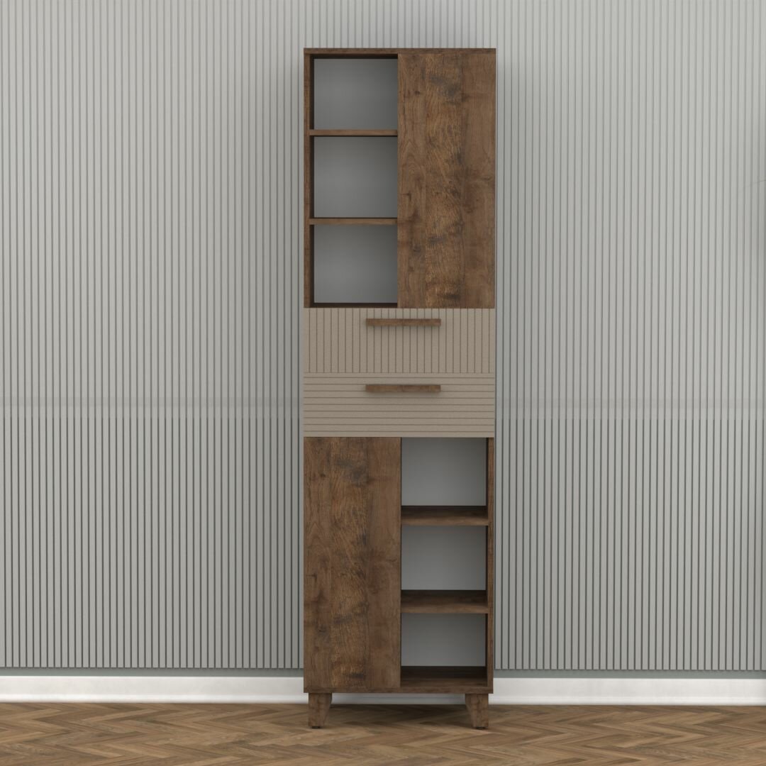 Шкаф пенал с полками Копенгаген Дуб Самдал / Мускатный орех (12 Стульев)