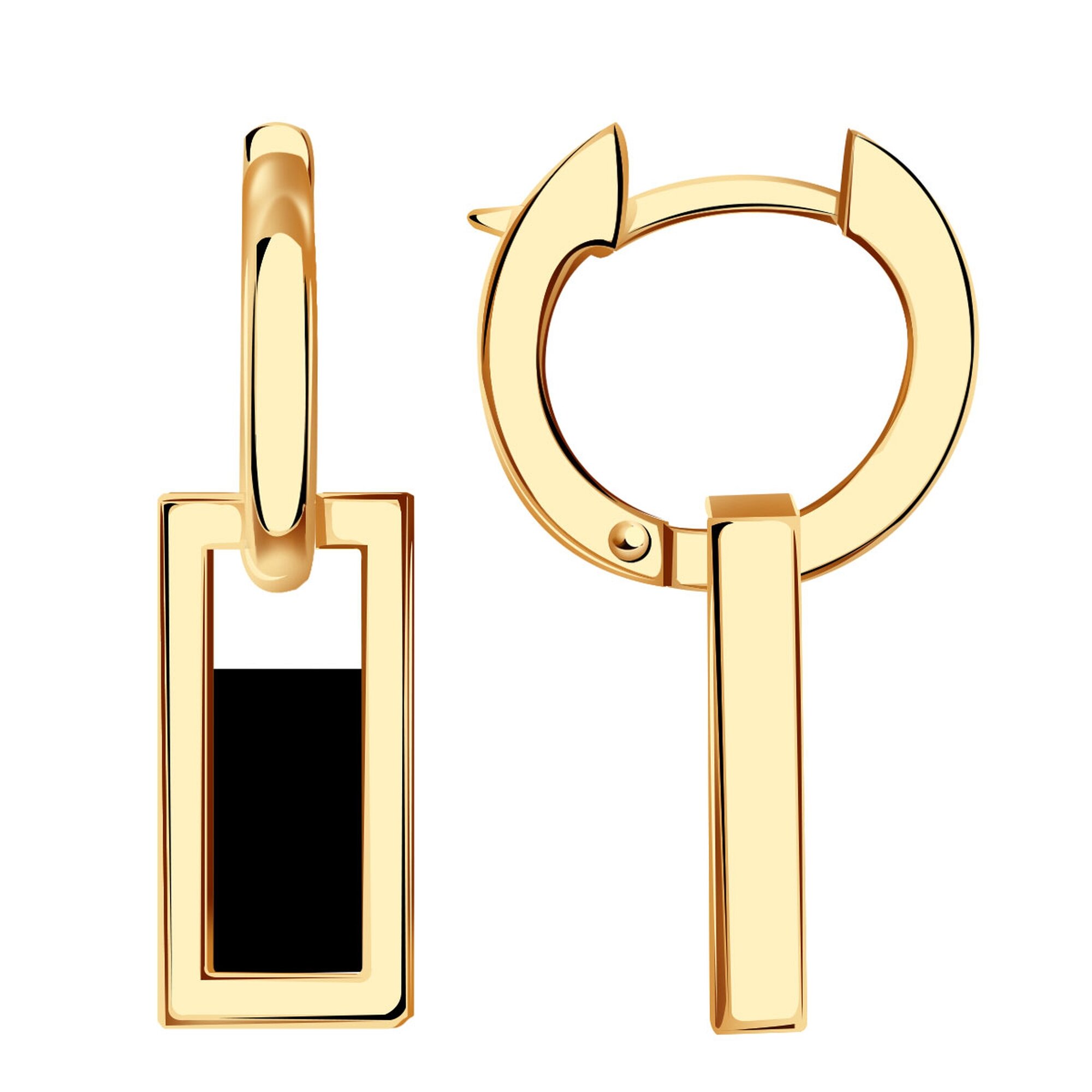 Серьги, красное золото, 585 проба, оникс