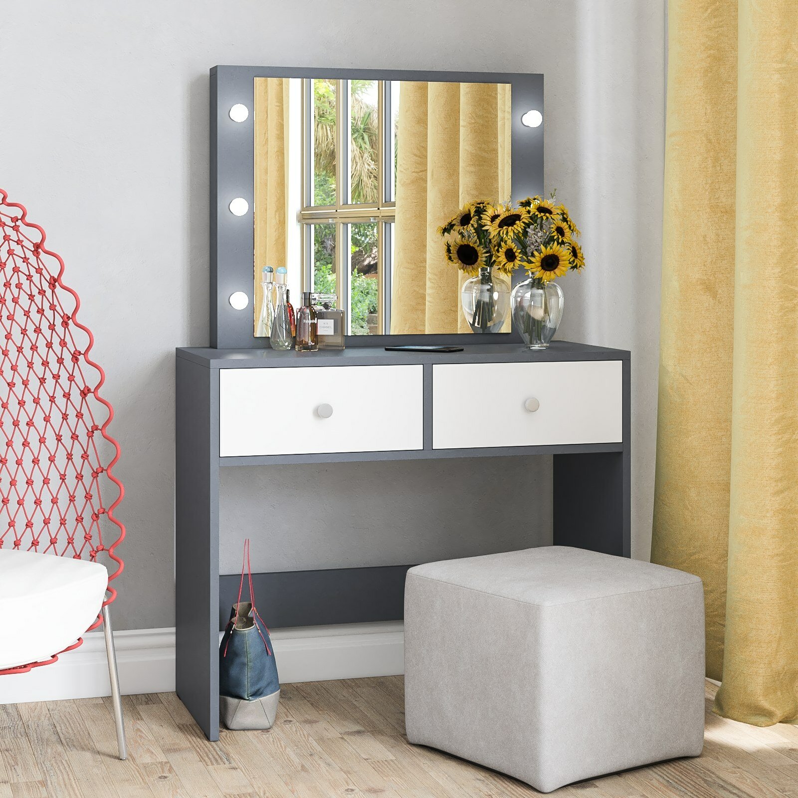 Стол туалетный РВК СТ-5 с подсветкой, графит/белый, ШхГхВ 90х40х136 см