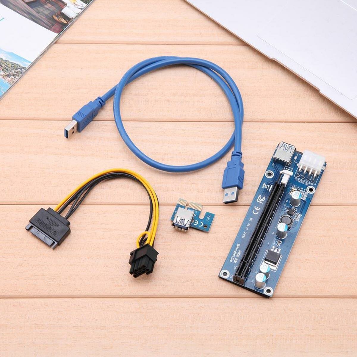 PCI-E Riser Card 60CM USB 3.0 Cable PCI Express 1X to 16X Extender PCIe Adapter 8 PIN для майнинга на GPU