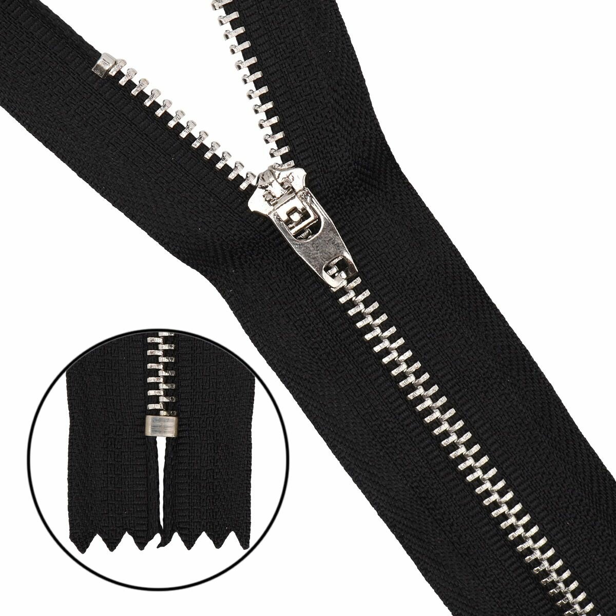 Молния джинсовая неразъемная никель, Т4 - 14см (580 черный)