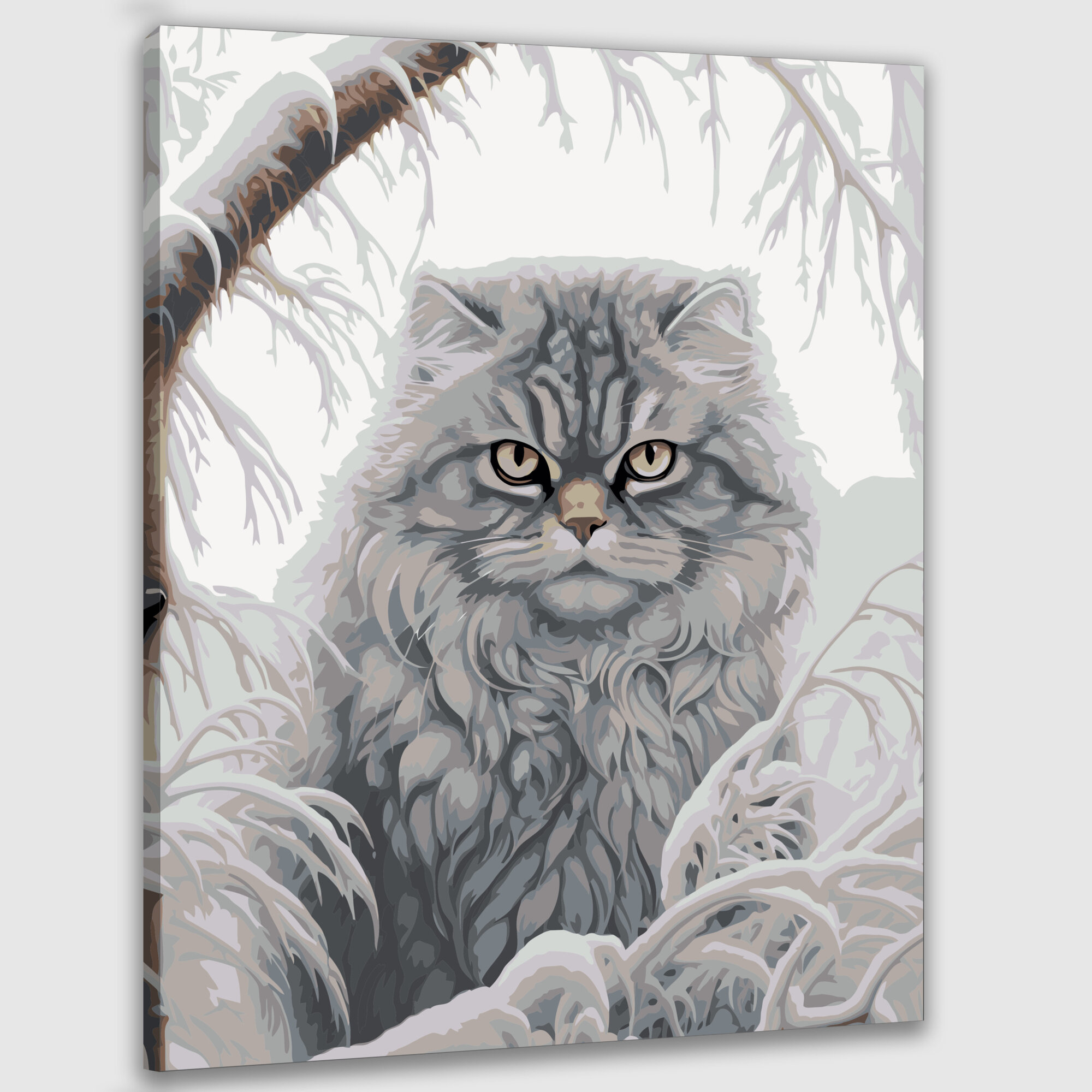 Картина по номерам 40x50 см, манул, фотореализм, графитовый рисунок, естественная среда обитан, зимняя страна чудес