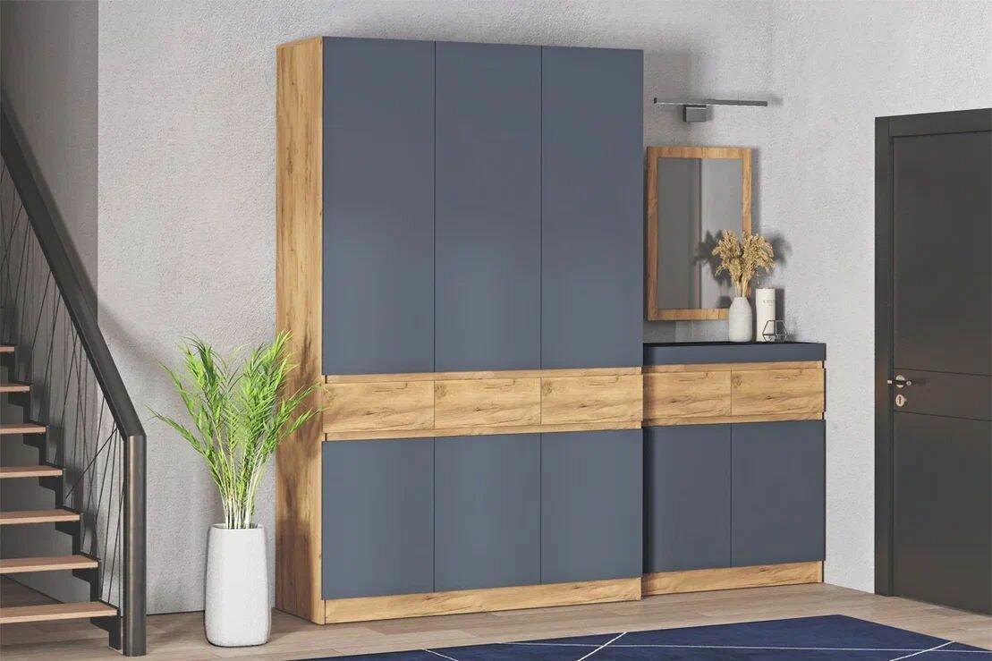 Шкаф 3-створчатый Иннэс 10 Графит Дуб Крафт золотой, ширина 100 см, шкаф распашной, в прихожую, в спальню, для одежды