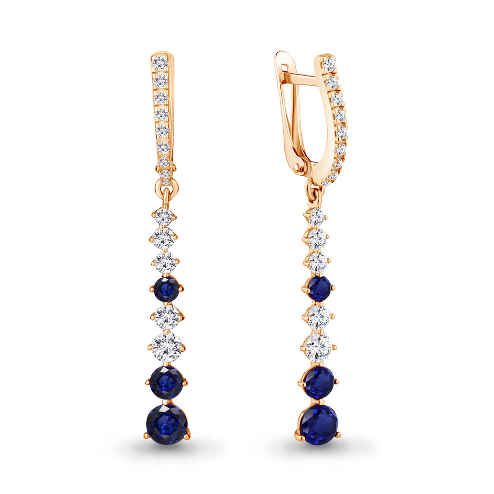 Серьги, серебро, 925 проба, золочение, фианит, сапфир синтетический