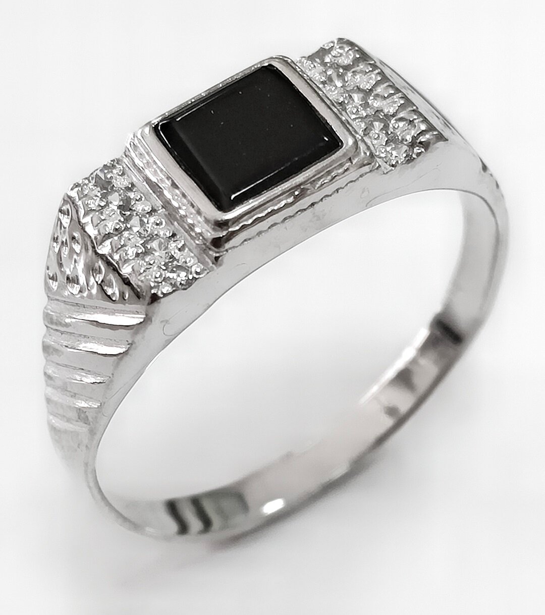 Печатка, серебро, 925 проба, родирование, оникс синтетический, фианит