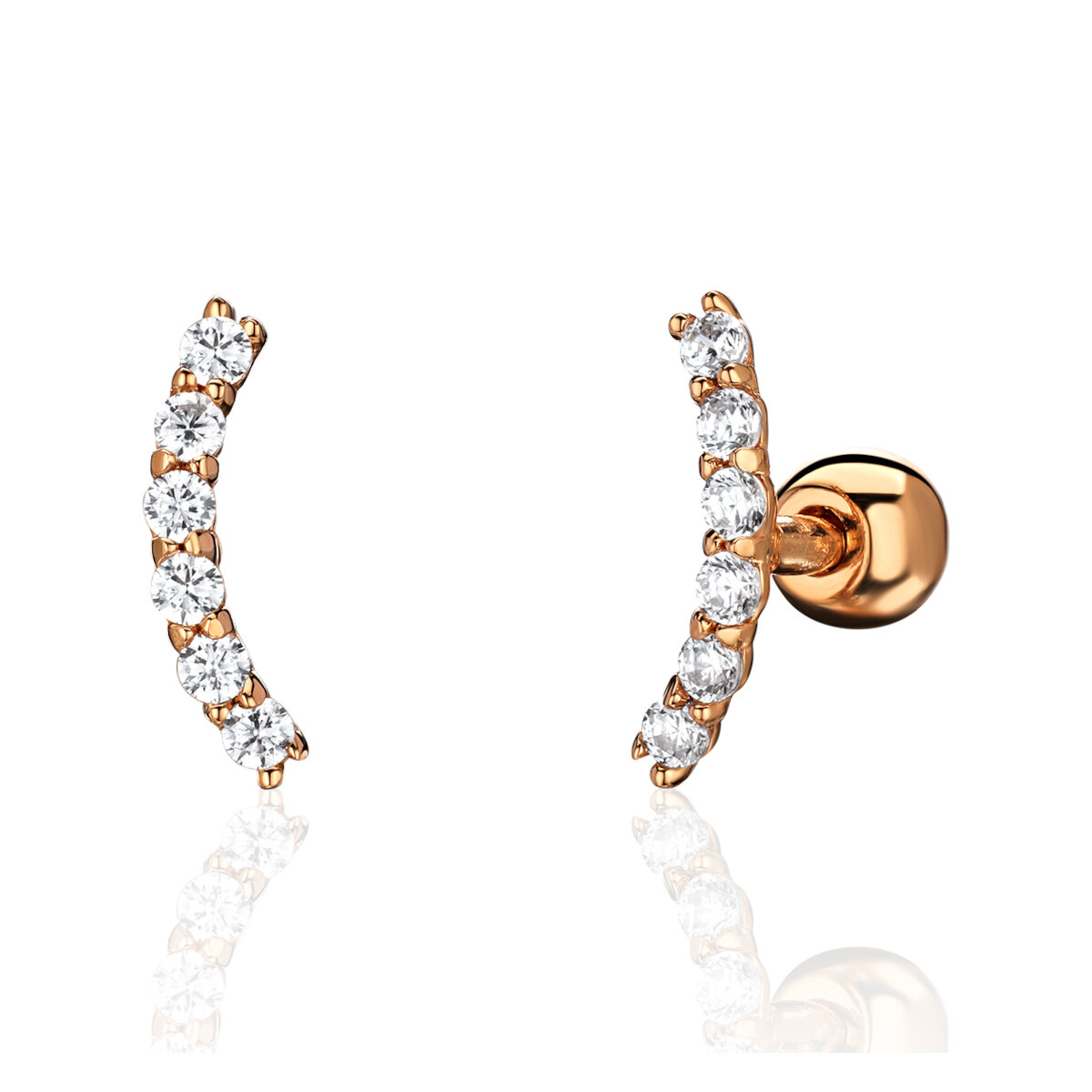 Моносерьга, красное золото, 585 проба, фианит