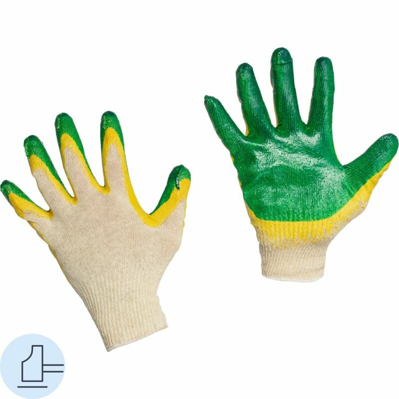 Перчатки защитные трикотажные двойной латексный облив цв. зеленый 300пар/уп