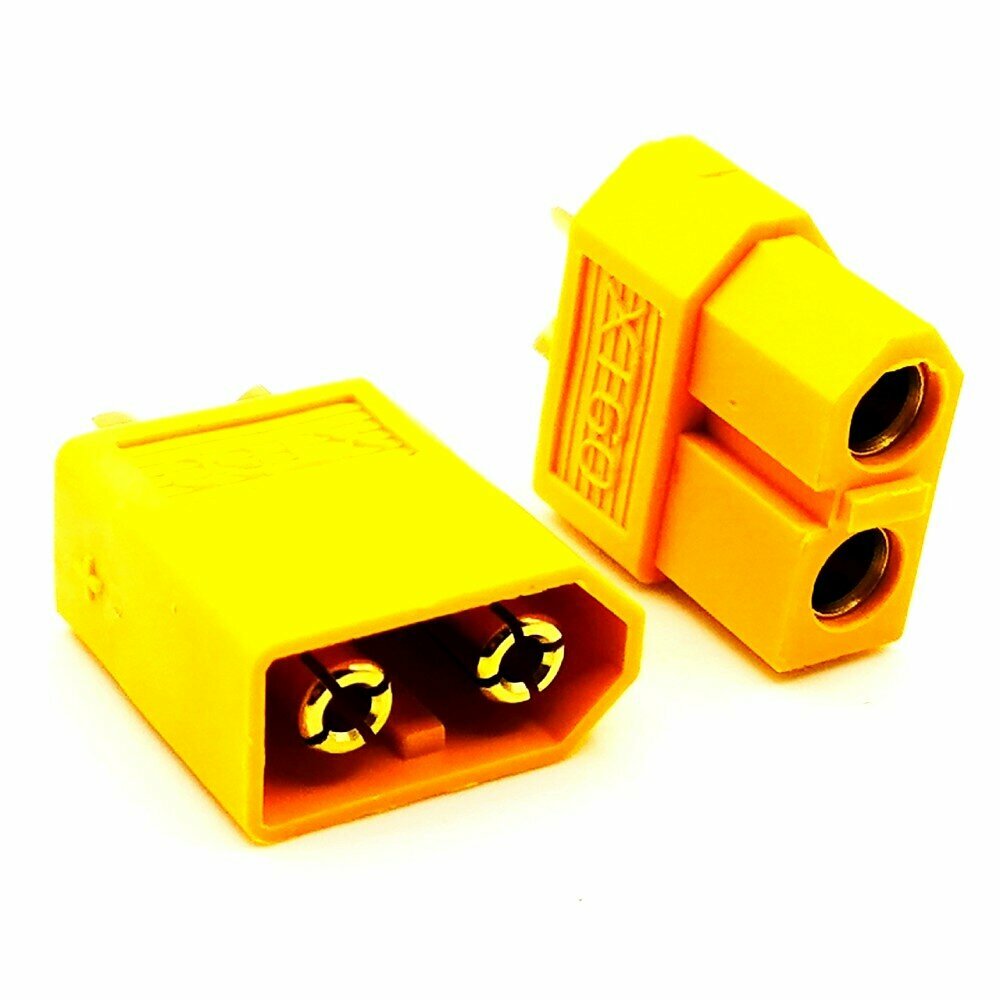 2 пары Разъем XT60T-plug 2 pin (комплект папа+мама) (4шт) Диаметр клемм 3,5 мм, а максимальный ток – 60 А.