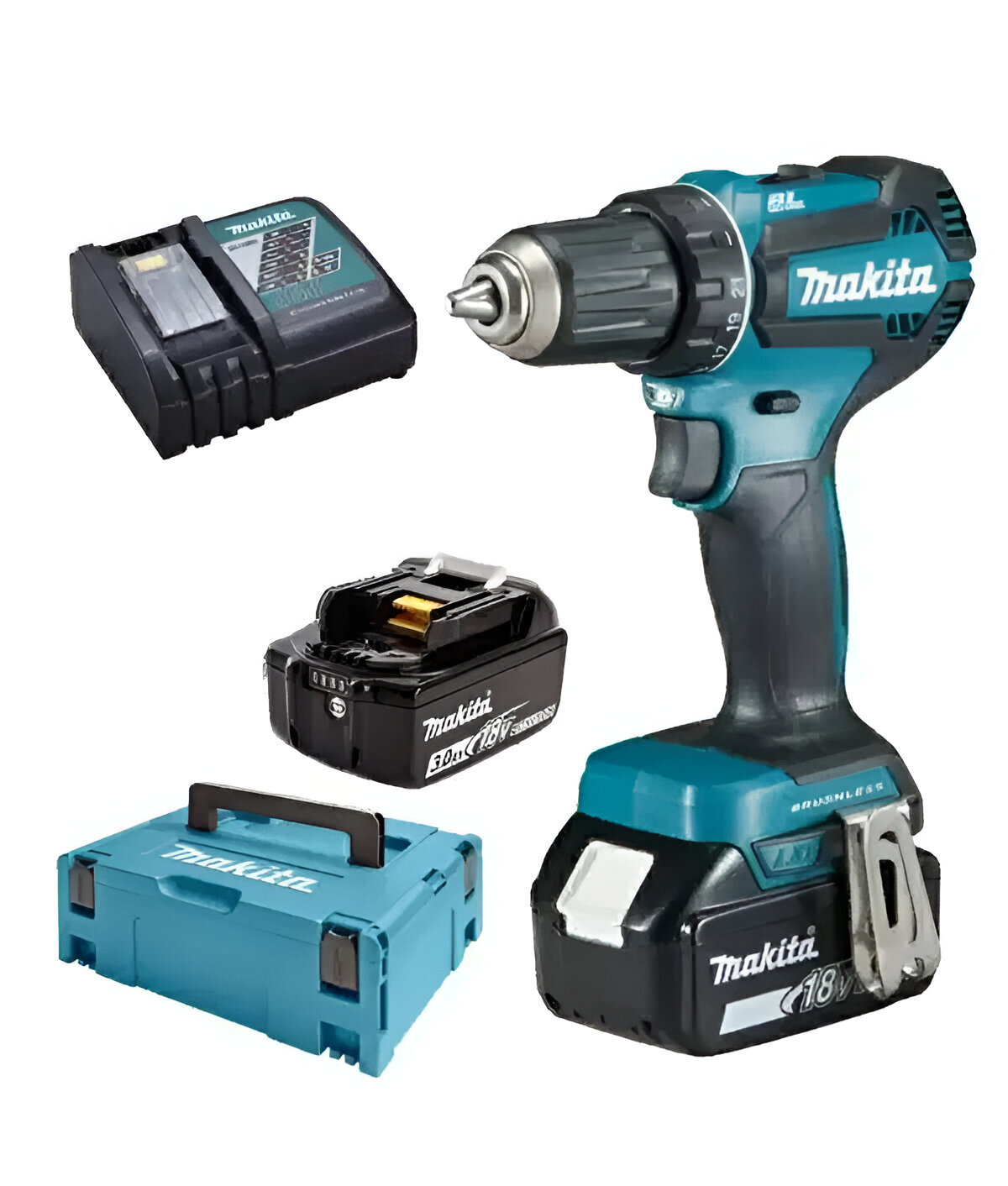 Дрель-шуруповерт аккумуляторная Makita DDF485RTJ, синий/черный