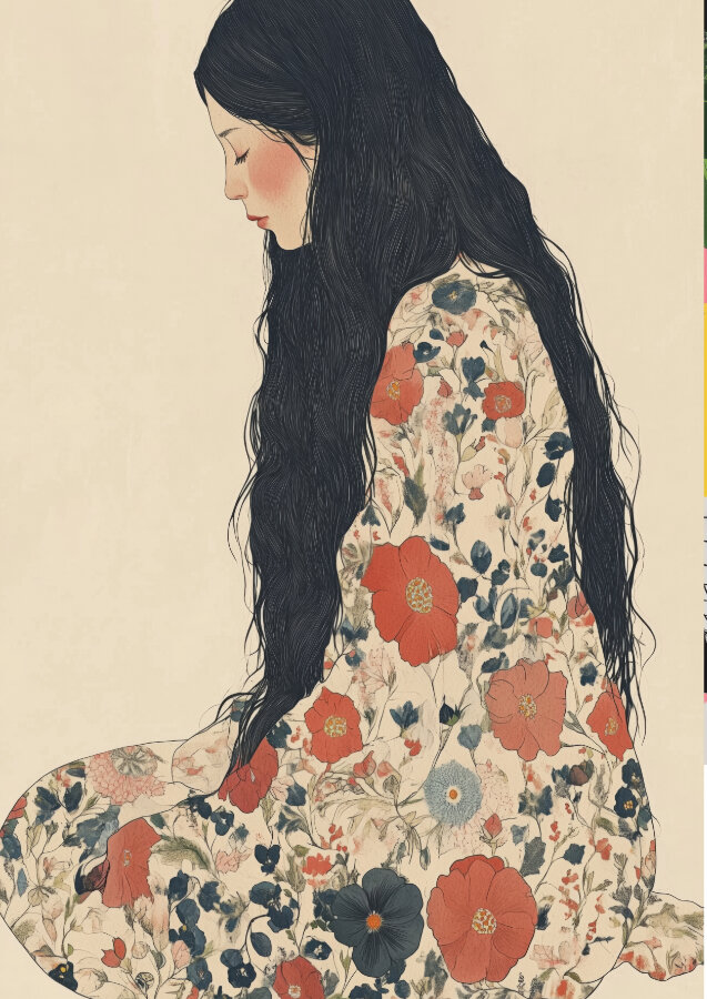 Постер интерьерный «Девушка в платье с цветами», А4