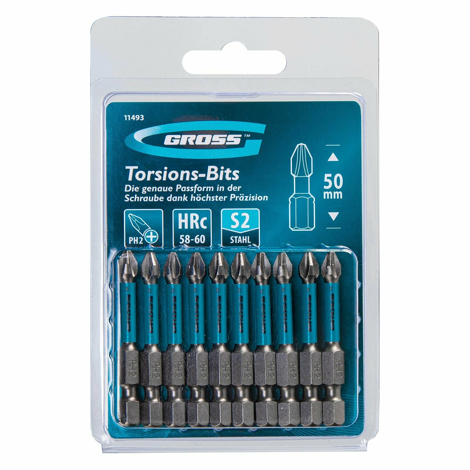 Набор из 2 шт Бита торсионная PH2 x 50 мм, для ударных шуруповертов, 10 шт. Gross