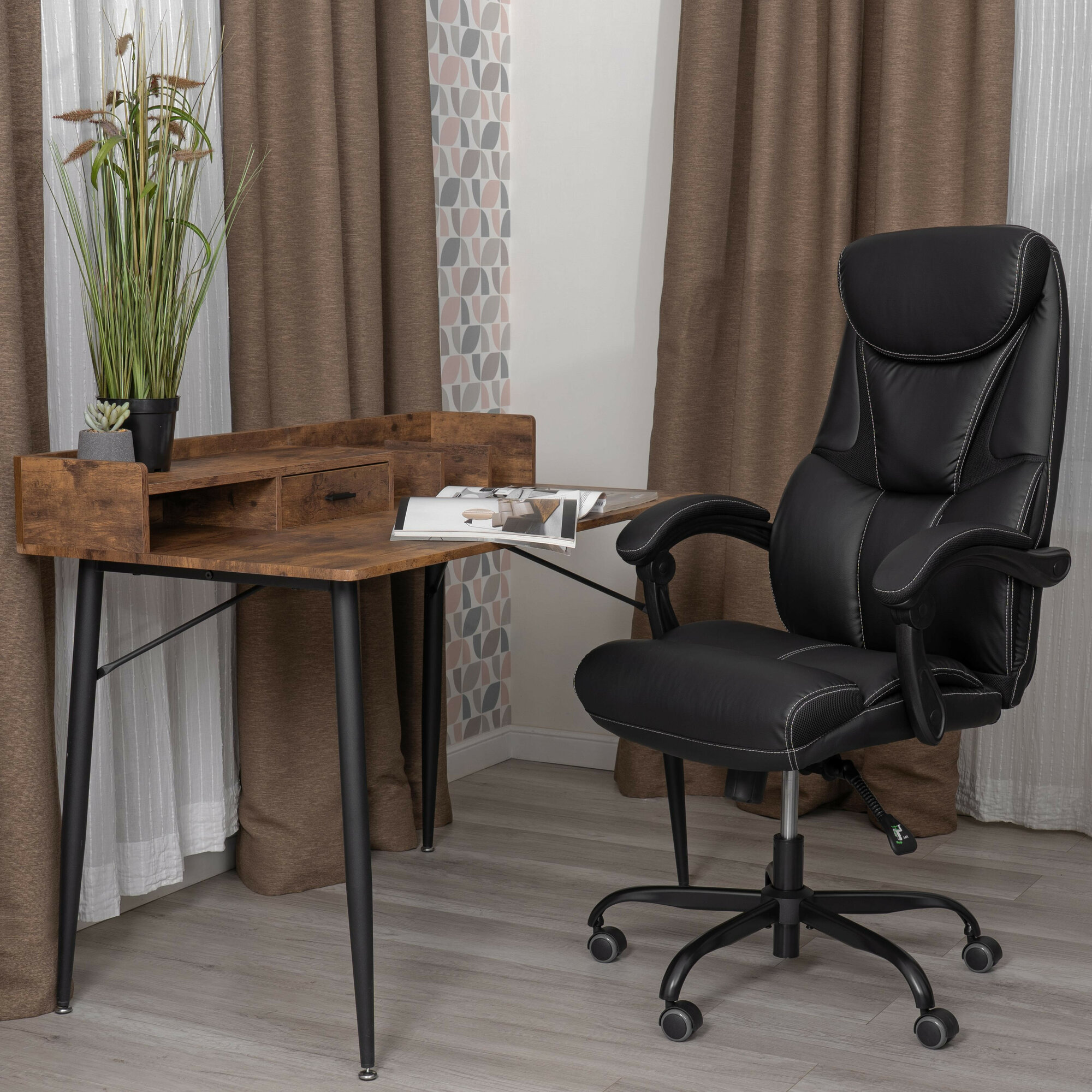 Кресло для руководителя TetChair, кожзам/ткань, черный, металлокаркас