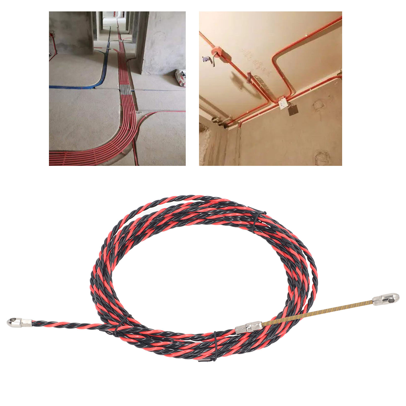 Проводопроводчик пружинный электрический ручной инструмент для протяжки кабеля электрика 15м Пластик-сталь с перчатками 2шт и кабельными стяжками 2шт