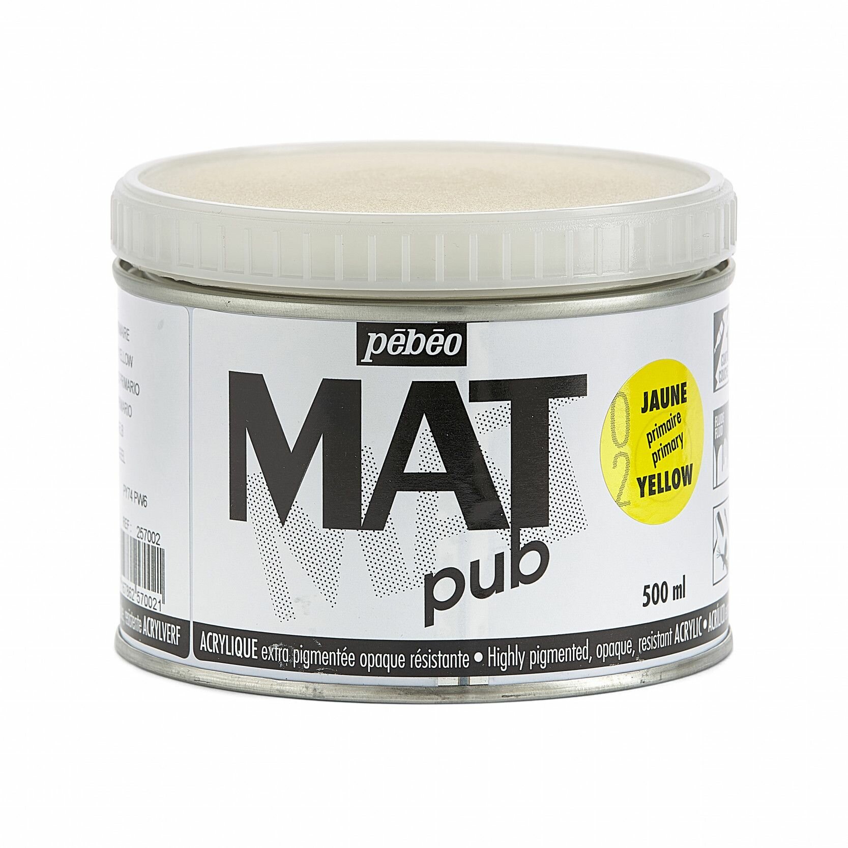 PEBEO Mat Pub краска акриловая, экстра матовая №2 500 мл, Желтый основной, 257002