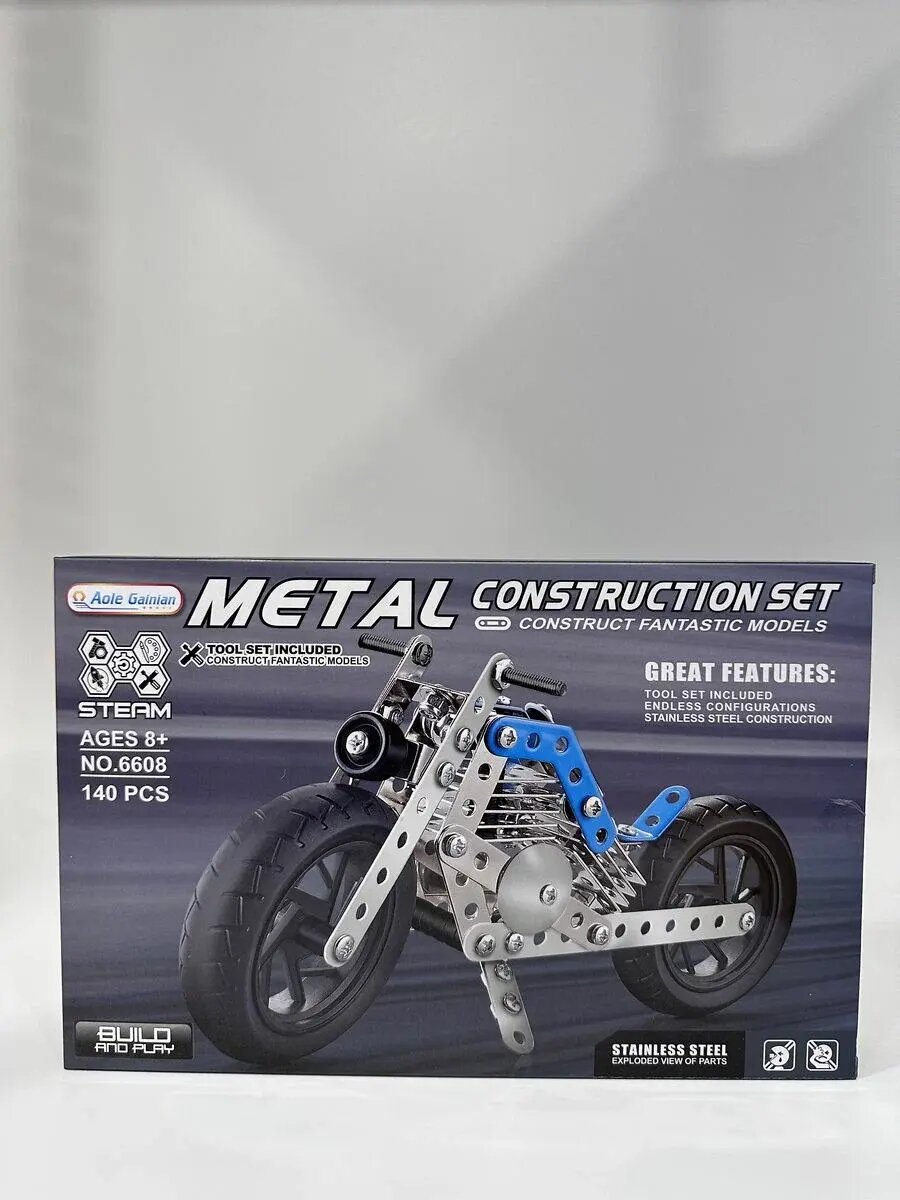 Конструктор металлический Мотоцикл 140 деталей Голубой