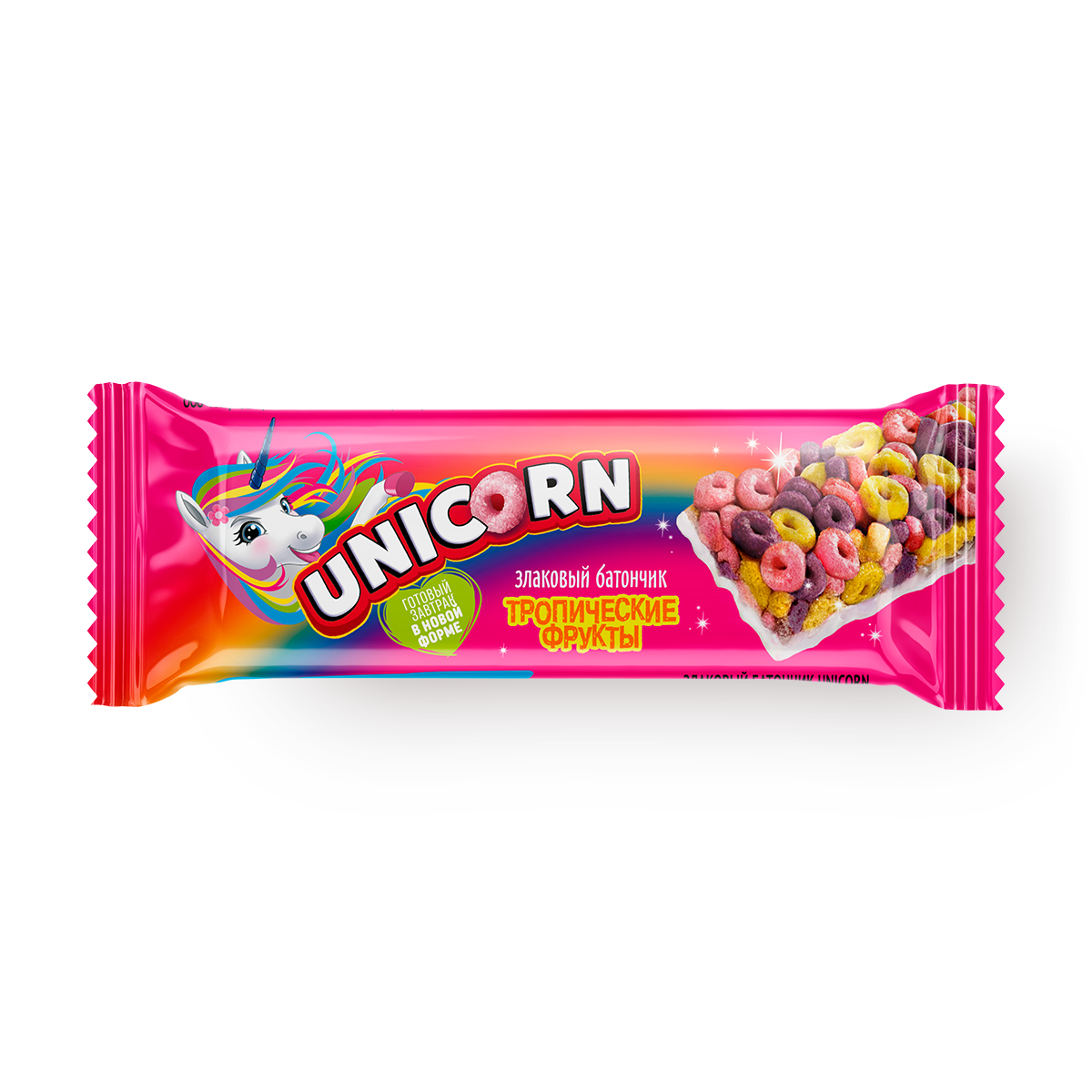 Батончик злаковый "Unicorn Тропические фрукты", готовый завтрак в новой форме, 1 шт