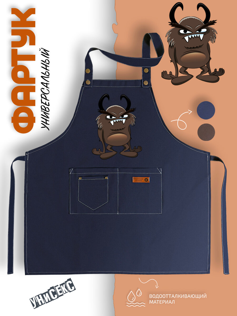 Фартук кухонный монстр с черными рогами уневерсальный с принтом поварской