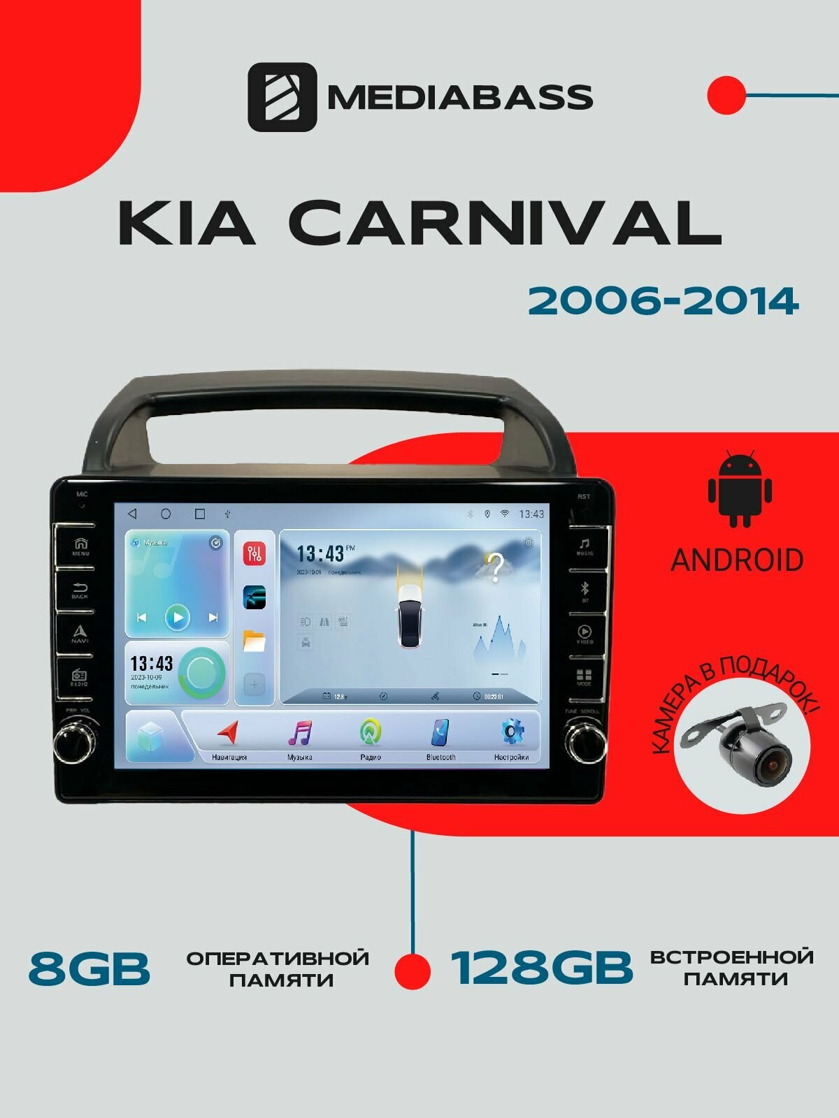 Магнитола Android 13 KIA Carnival Киа Карнивал 2006-2014, 8/128 ГБ с крутилками, DSP, 4G модем, голосовое управление, планшет / Киа Карнивал / Мультимедиа + переходная рамка