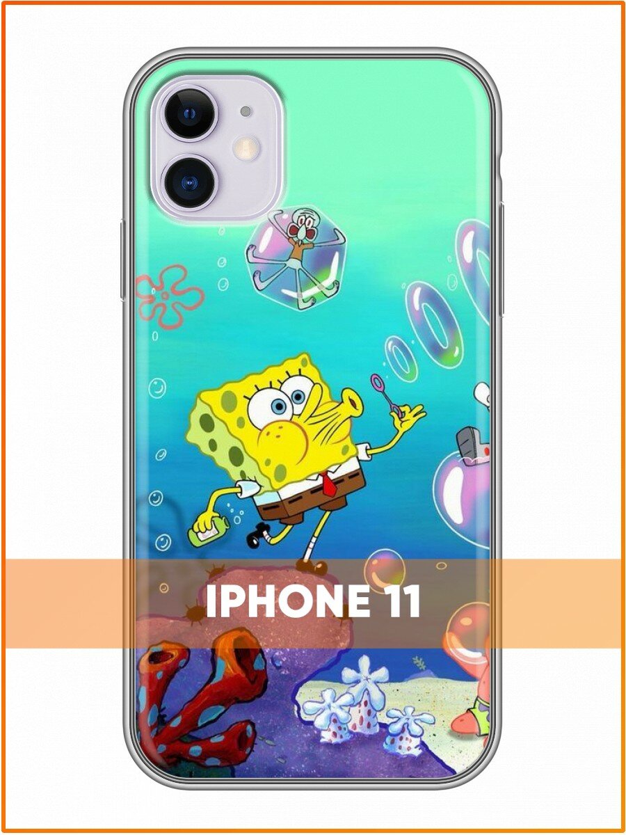 Чехол для Iphone 11 с принтом для детей с Губкой Бобом (Айфон 11)