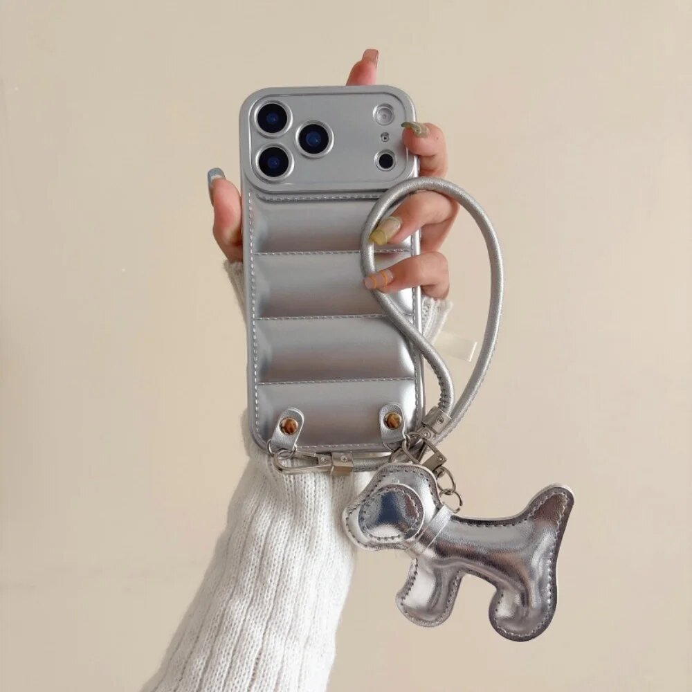 Чехол для телефона со шнурком из искусственной кожи для iPhone 17, Айфон 16 Про Макс, серебристый