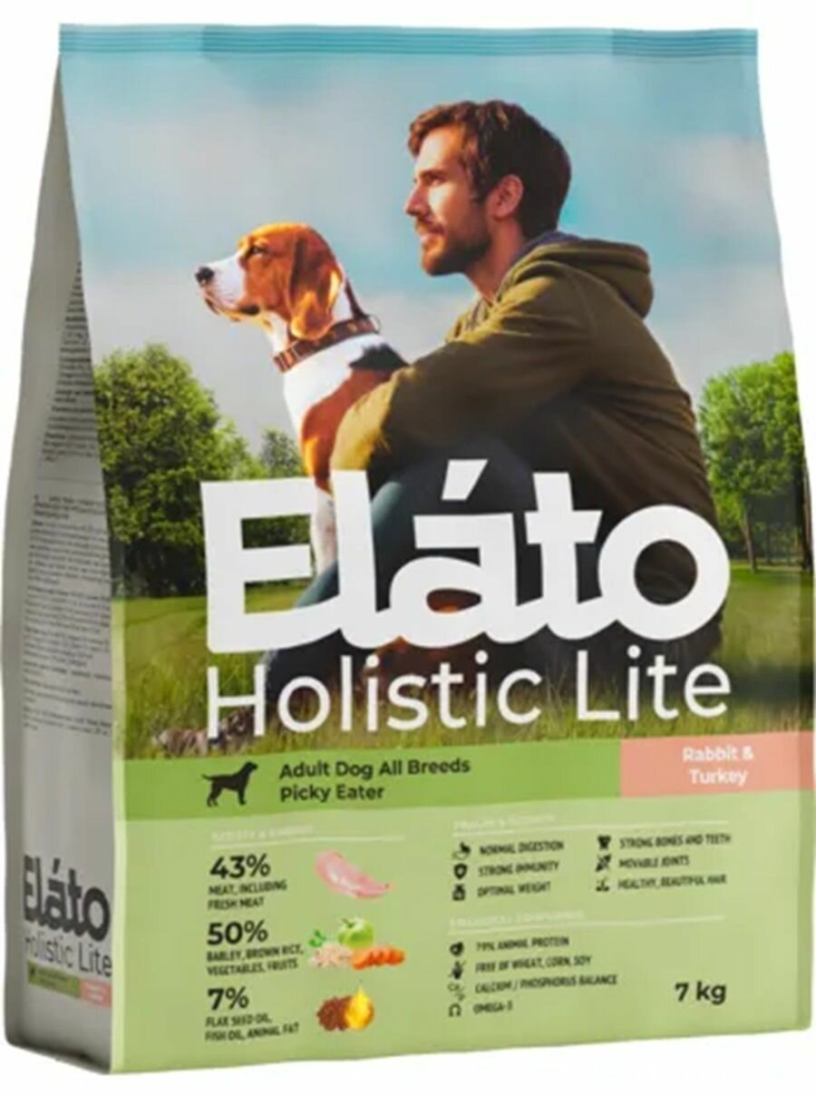 Elato Holistic Lite корм для собак привередливых, кролик и индейка, 7кг.