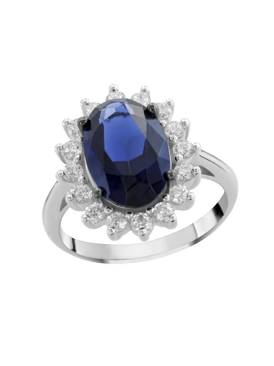 Перстень, серебро, 925 проба, сапфир синтетический, фианит
