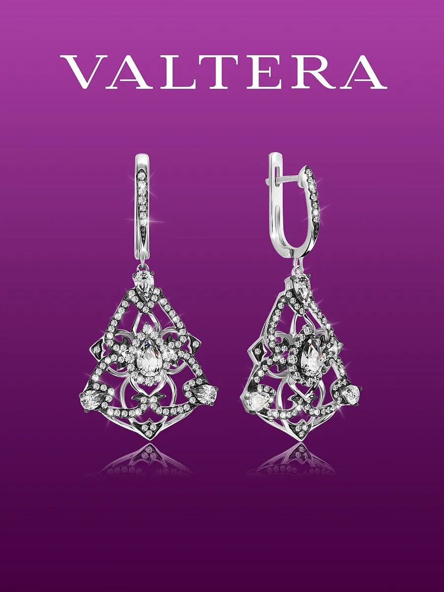 Серьги VALTERA, серебро, 925 проба, фианит, , серебристый — фото 1