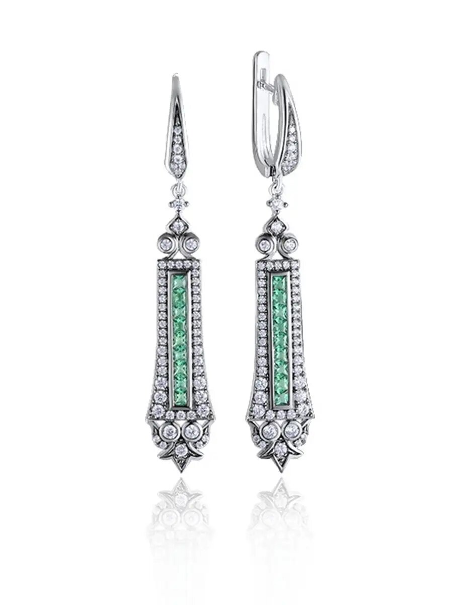 Серьги с подвесками, серебро, 925 проба, родирование, циркон