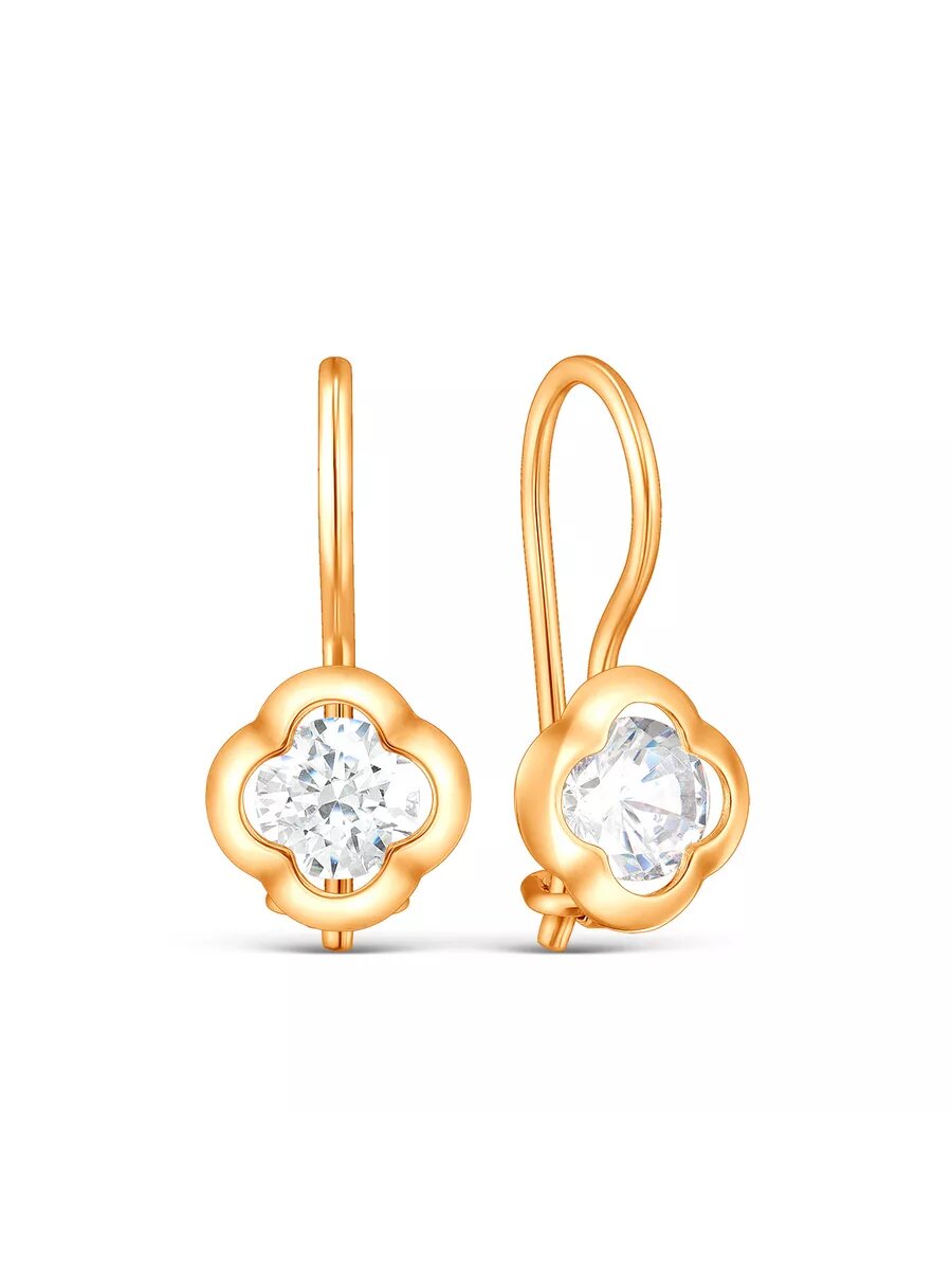 Серьги, серебро, 925 проба, золочение, фианит